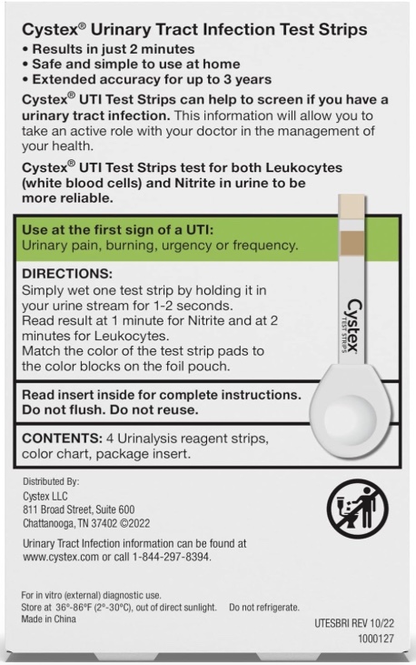 CYSTEX - TIRAS REACTIVAS TRACTO URINARIO (4 UDS) - Vitamins Store