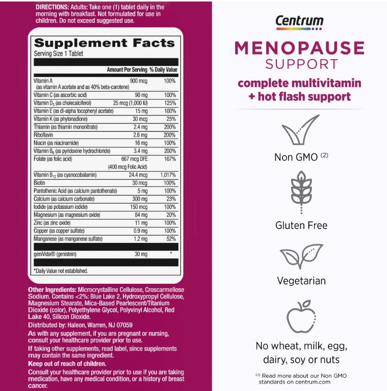 CENTRUM MENOPAUSE SUPPORT (30 PASTILLAS) - Vitamins Store